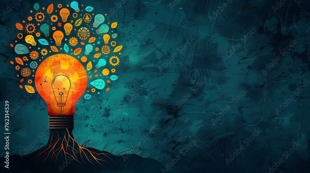 Tree of Innovation: Illustration of a Lightbulb tree with branches representing various ...