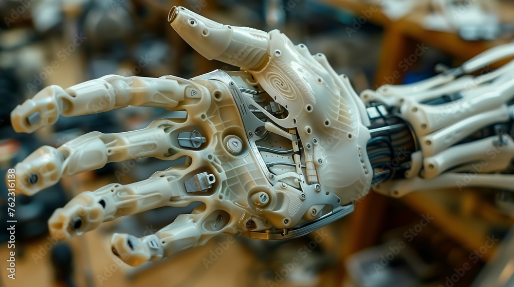 3D-printed prosthetic limb: A detailed image of a realistic 3D-printed ...