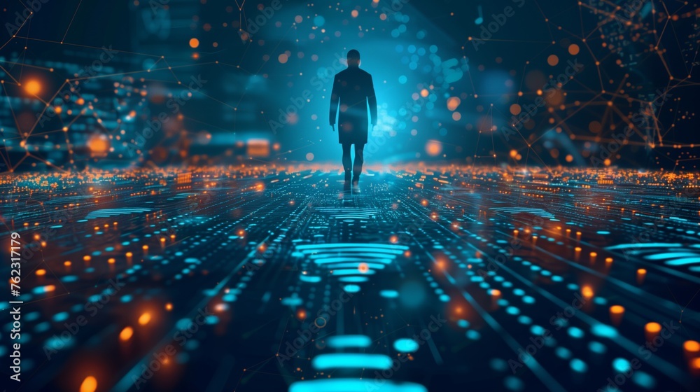 Cybersecurity digital footprints made of binary code, highlighting the ...