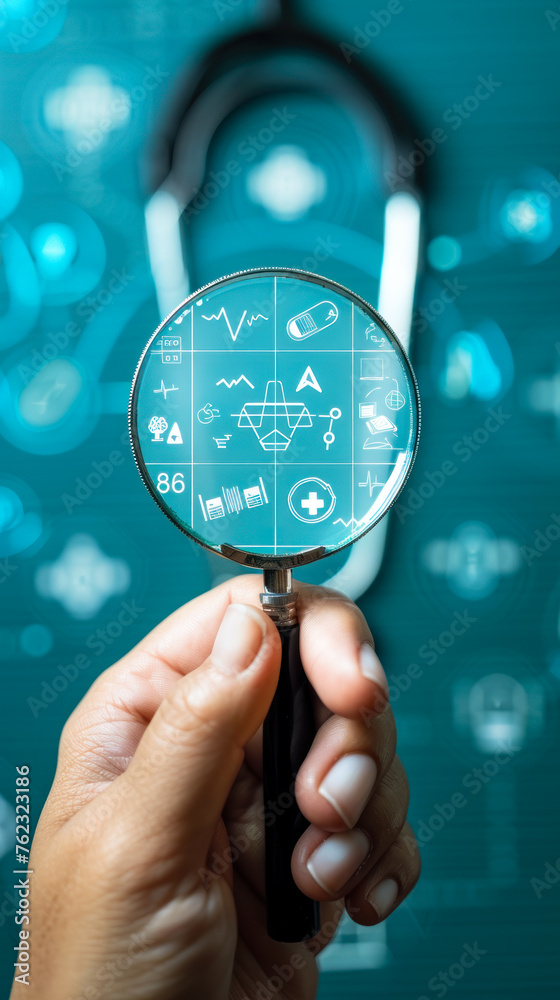Healthcare Analysis Concept with a Hand Holding Magnifying Glass Over ...