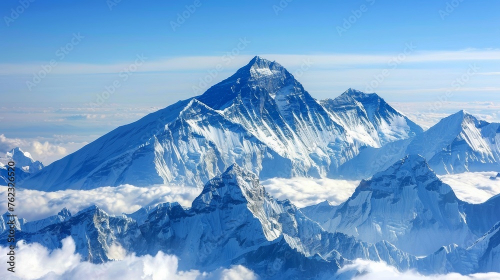 The summit of Mount Everest, covered in snow, stands as the loftiest ...