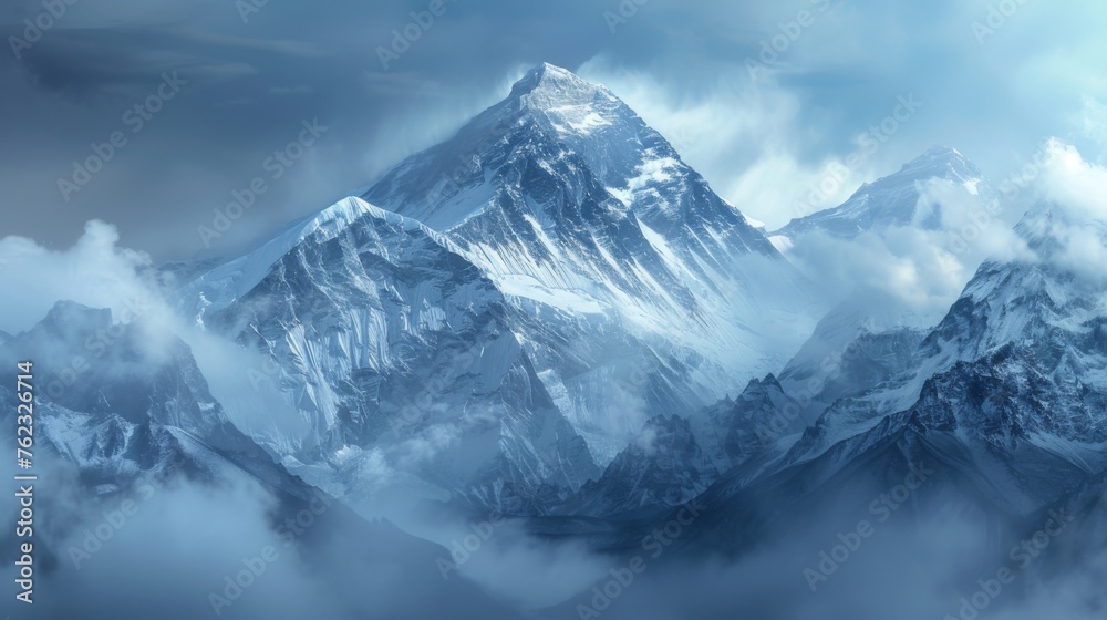 The summit of Mount Everest, covered in snow, stands as the loftiest ...