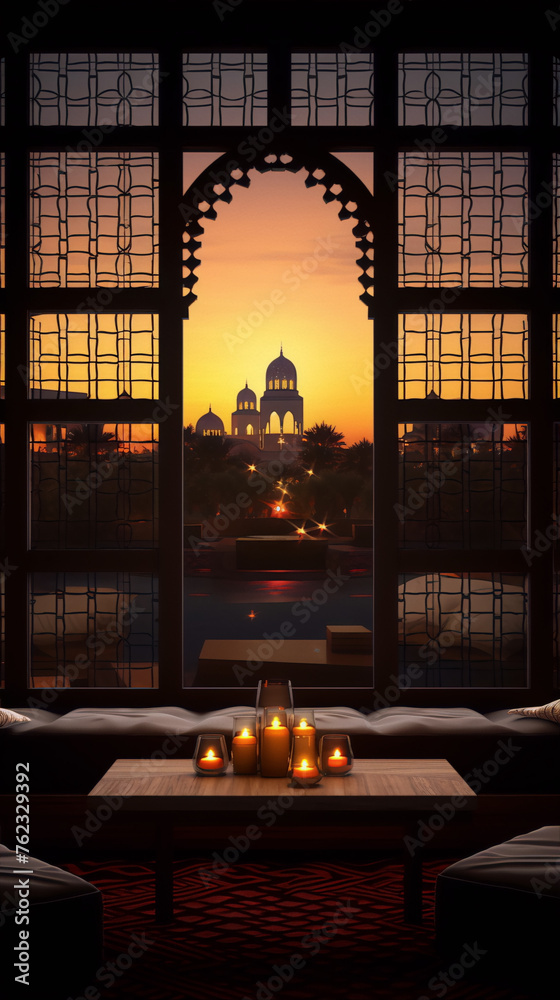 Luxury middle eastern style living room interior with a view of the ...