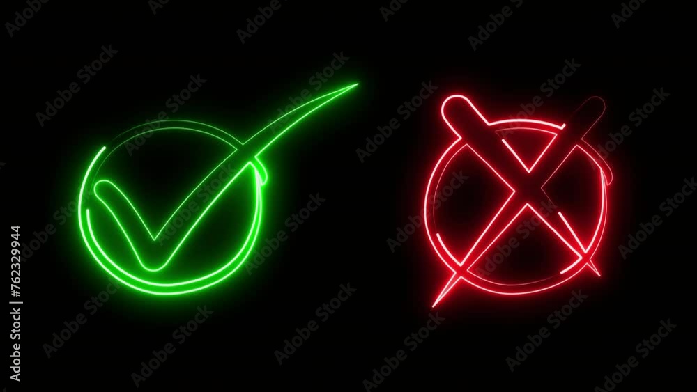 Glowing Doodle Style Neon Animated True and False symbols accept ...