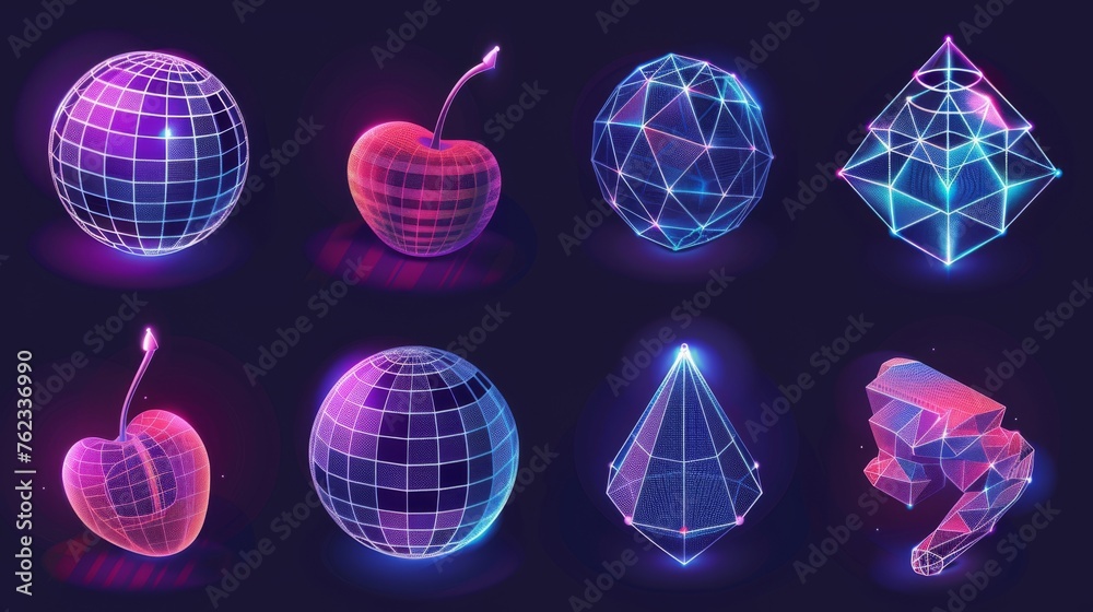 Abstract wireframe shapes set isolated on white background. Modern ...