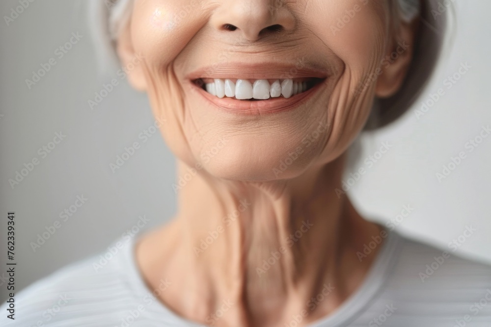 Dental Care. close up mouth senior or adult, Healthy Smile Elderly show ...
