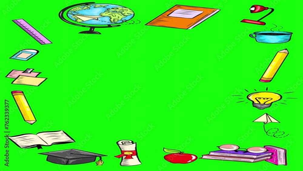 Animated hand drawn education vertical frame template Isolated on green ...