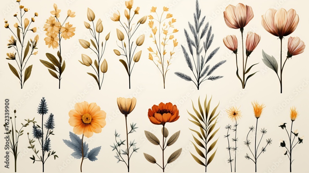 Collection of watercolor plants and flowers with poppies, cornflowers ...
