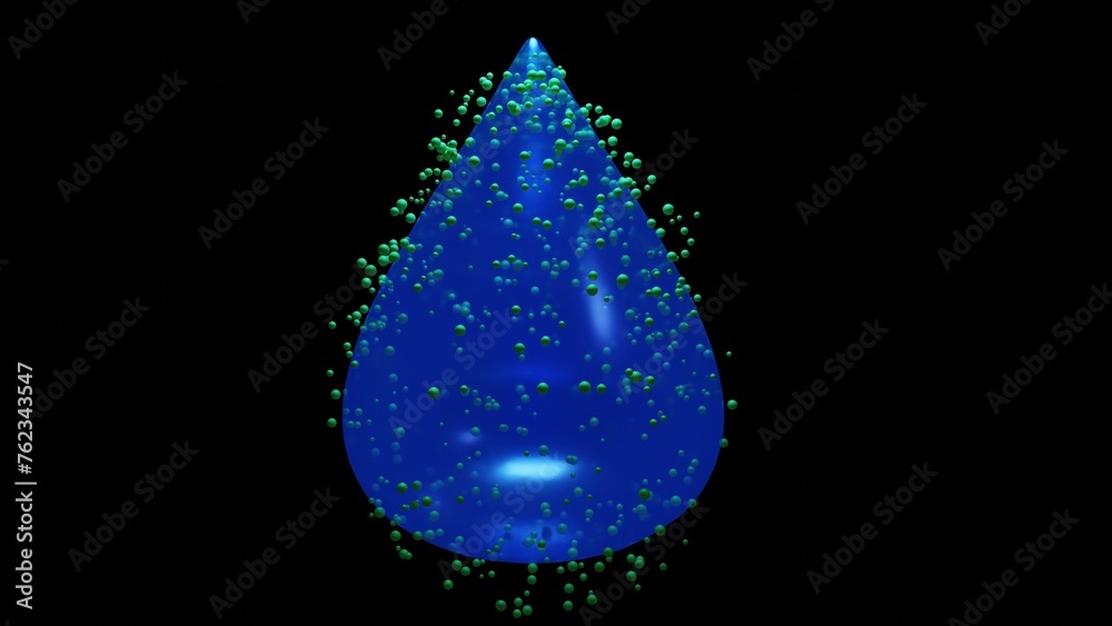 Water droplet with particles inside. Drop of water with bioaerosols ...