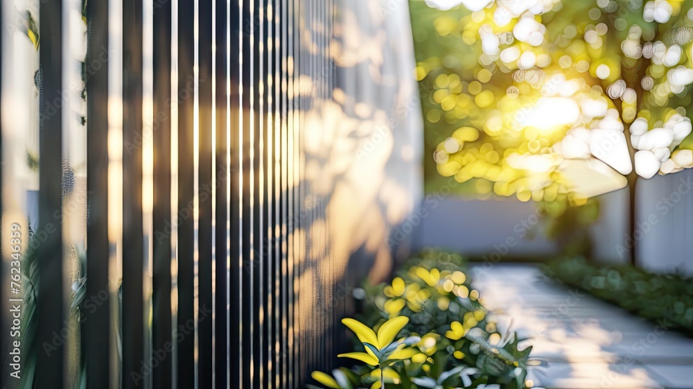 a modern fence, emphasizing its sleek materials and geometric patterns ...