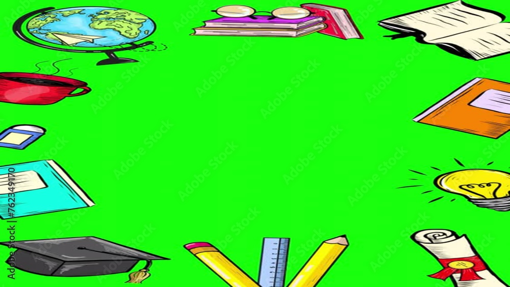 Animated hand drawn education vertical frame template Isolated on green ...