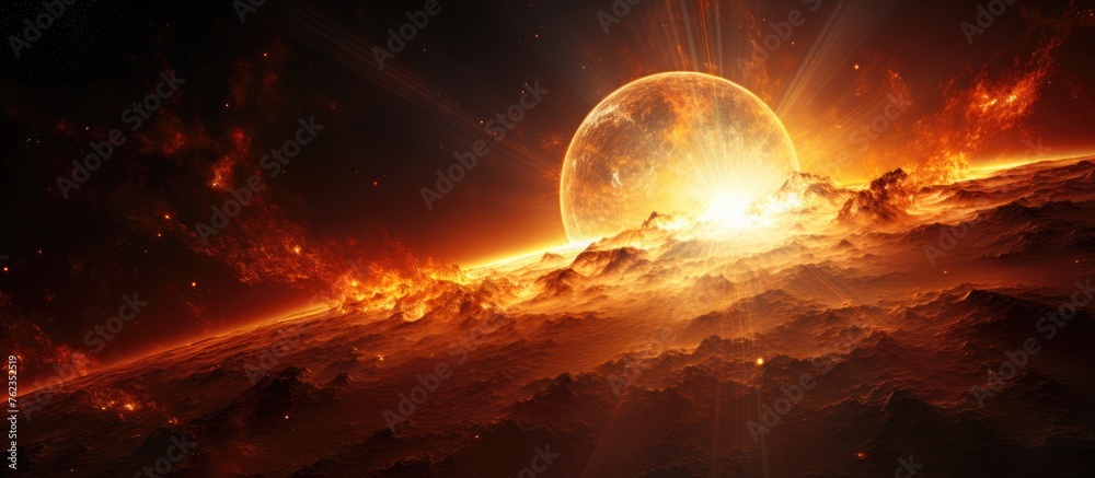 A beautiful natural landscape filled with the afterglow of a star ...