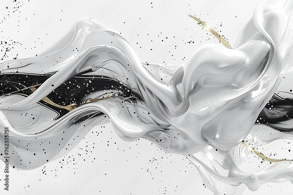 Elegant Flowing Forms, Black and White with Gold, Abstract Liquid Art ...