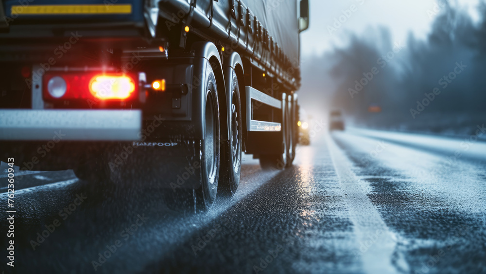 Lorry maneuvering through the thoroughfare, depicted from beneath Stock ...
