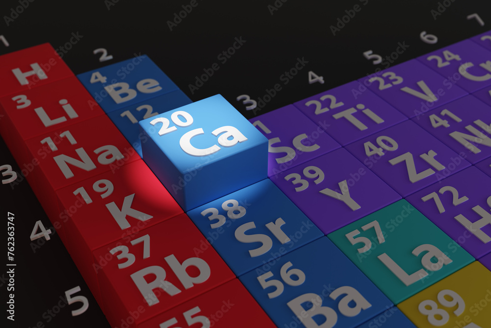 Spotlight focusing on the atomic number 20 and symbol Ca of calcium of ...