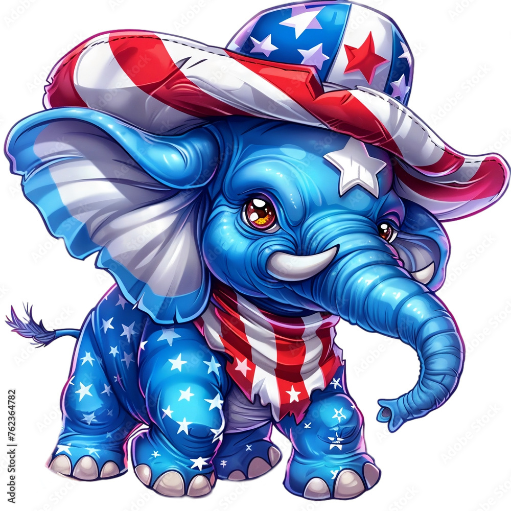 Cute cartoon American elephant in a cowboy hat isolated on transparent ...