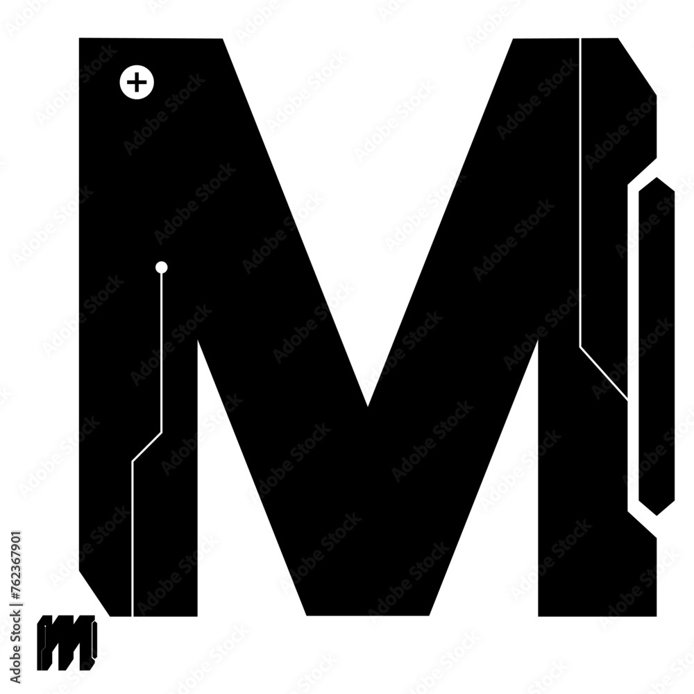 Alphabet M Vector in Future style,Cyber,Futuristic in Black Icon Bold ...