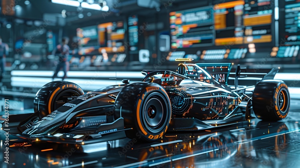 Design a Formula One car schematic brimming with futuristic details ...