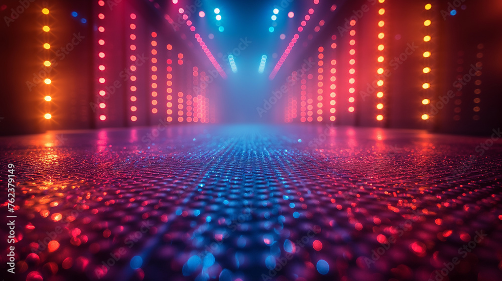 Neon walkway. Vector illustration of colorful neon scene, 3D abstract ...