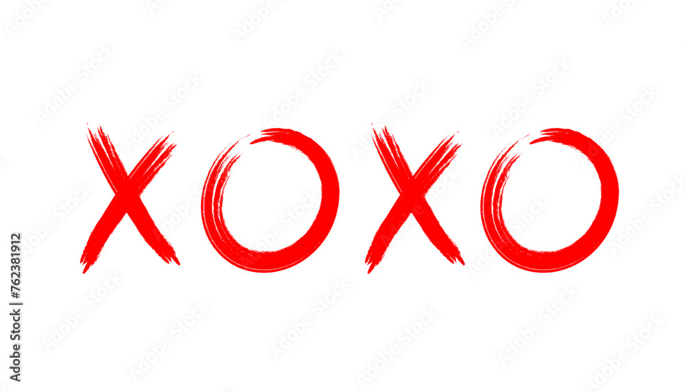 Phrase XOXO hugs and kisses. Hand Drawn Doodle Red lettering Brush ...