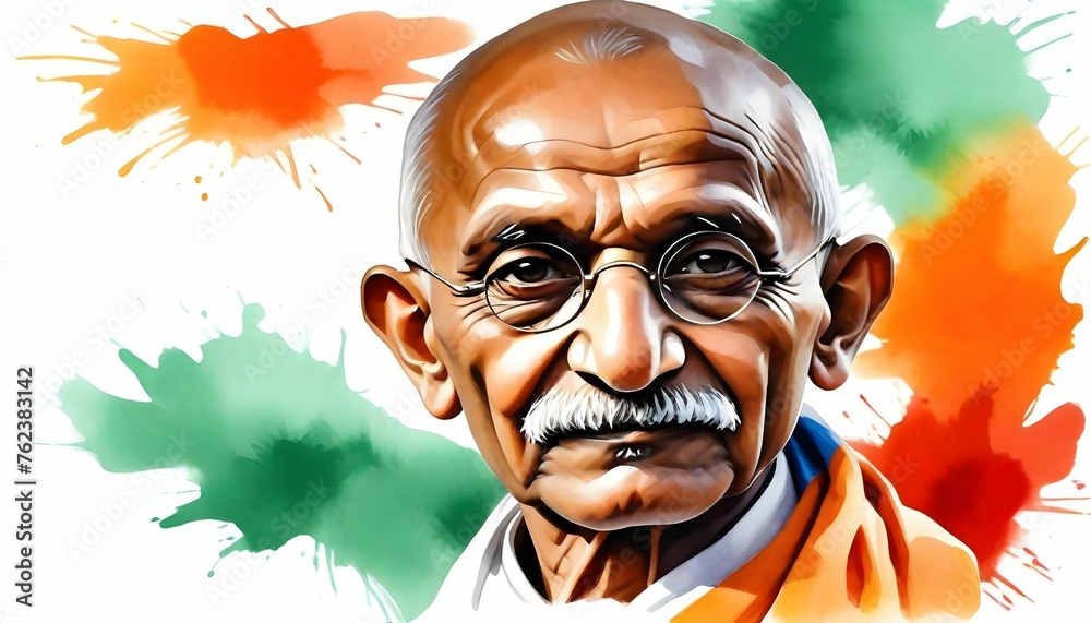 Mahatma Gandhi of india with indian flag colours Stock Photo | Adobe Stock