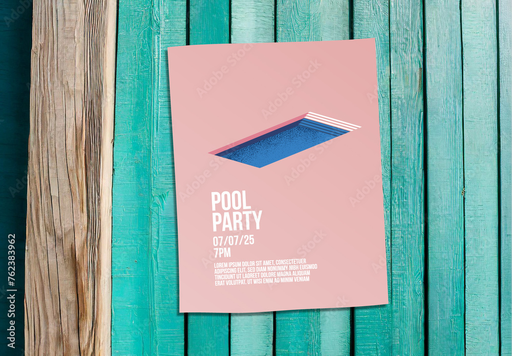 Summer Pool Party Poster Template On Pink Background Stock Template