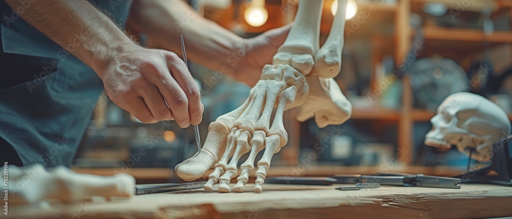 Orthopaedic technician creating prosthetic legs at the workshop for ...