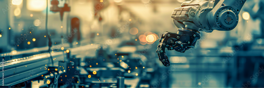 a robot arm malfunctioning on an assembly line, illustrating the ...