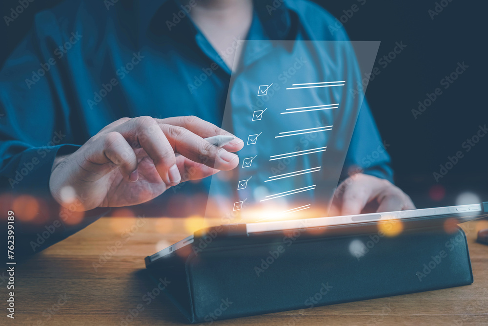 checklist, business people working laptop checklist questionnaire ...