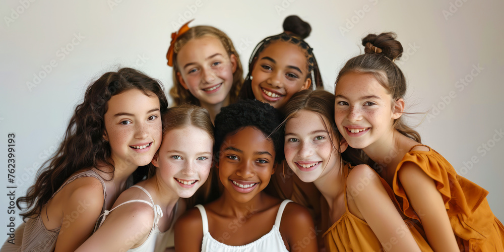 Kids of multiple different mixed races. Portrait of friendly ...