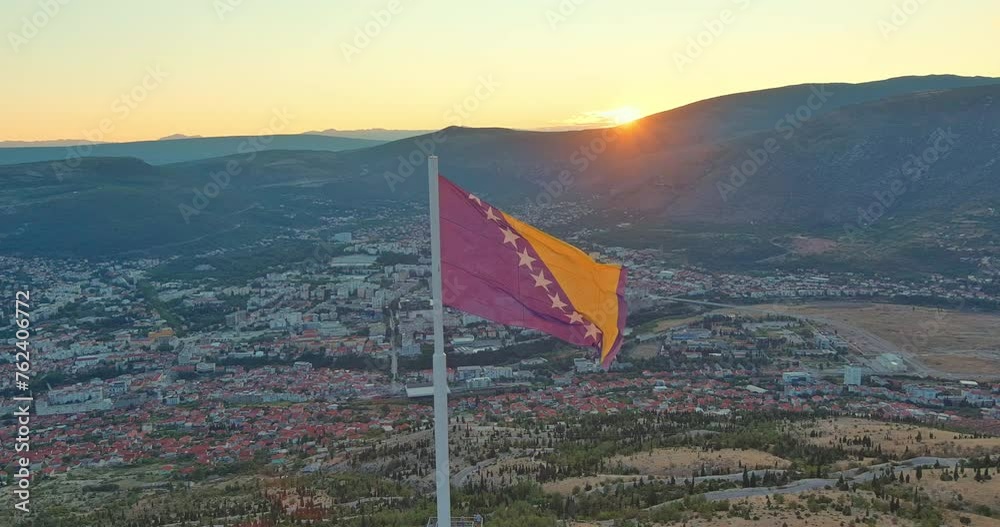 Vídeo do Stock: Flag of Bosnia and Herzegovina Waving on the Hill Above ...