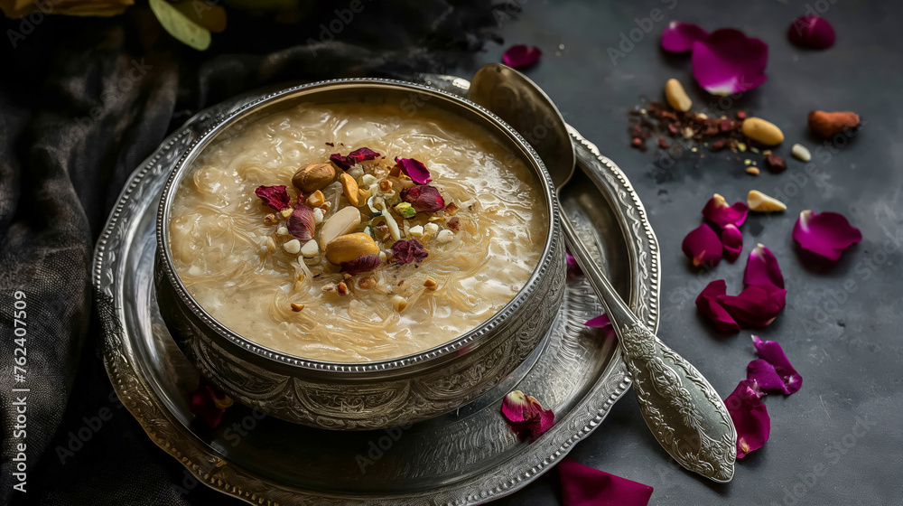 Vermicelli pudding, a traditional Indian sweet, served in Eid festival ...