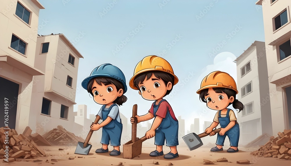 World day against child labor illustration with children holding labor ...
