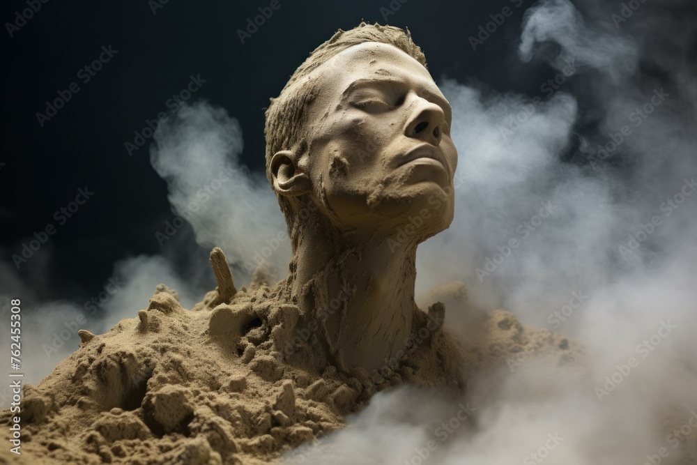 Muscular Sculpted man dust breathing. Artwork architecture with male ...