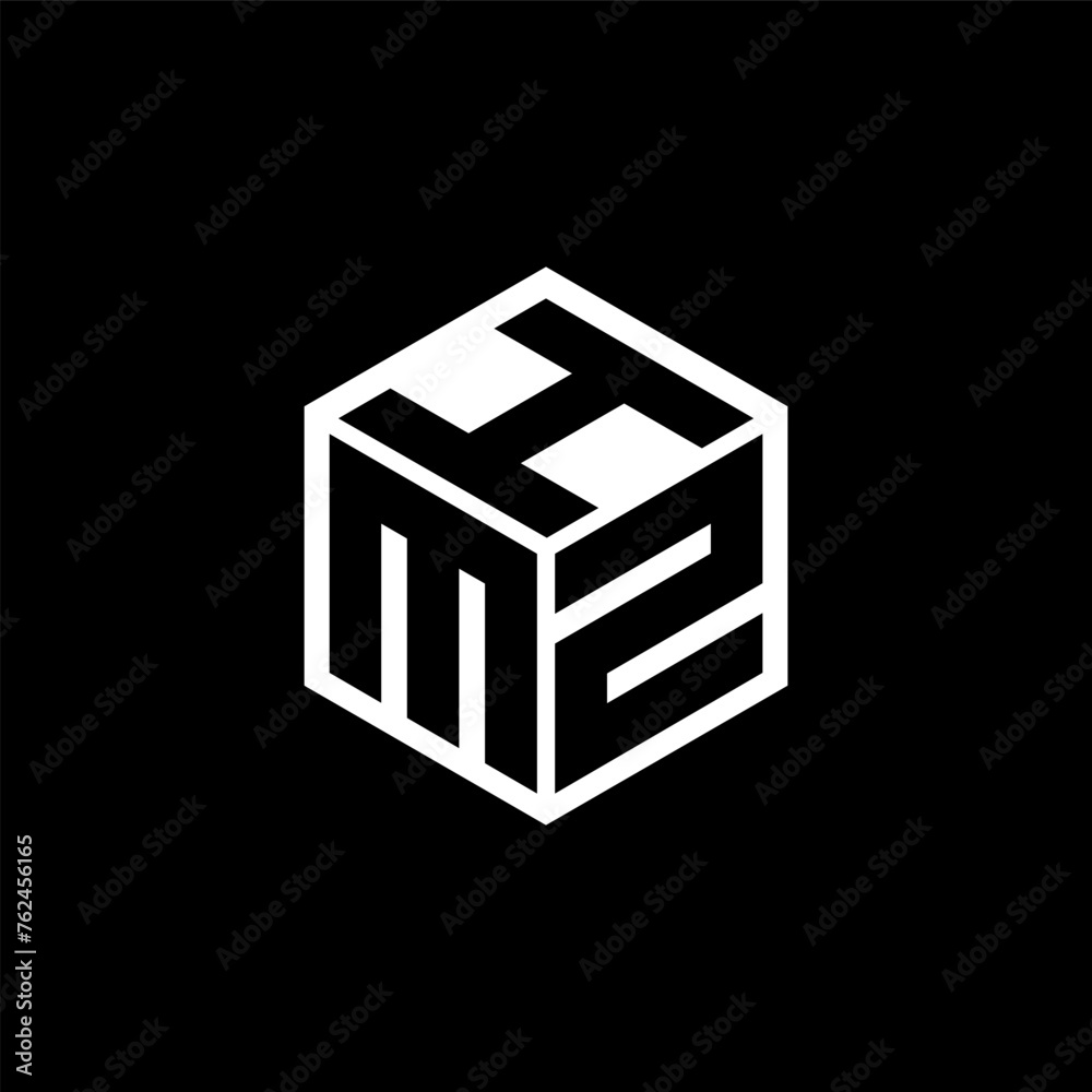 MZH letter logo design with black background in illustrator, cube logo ...