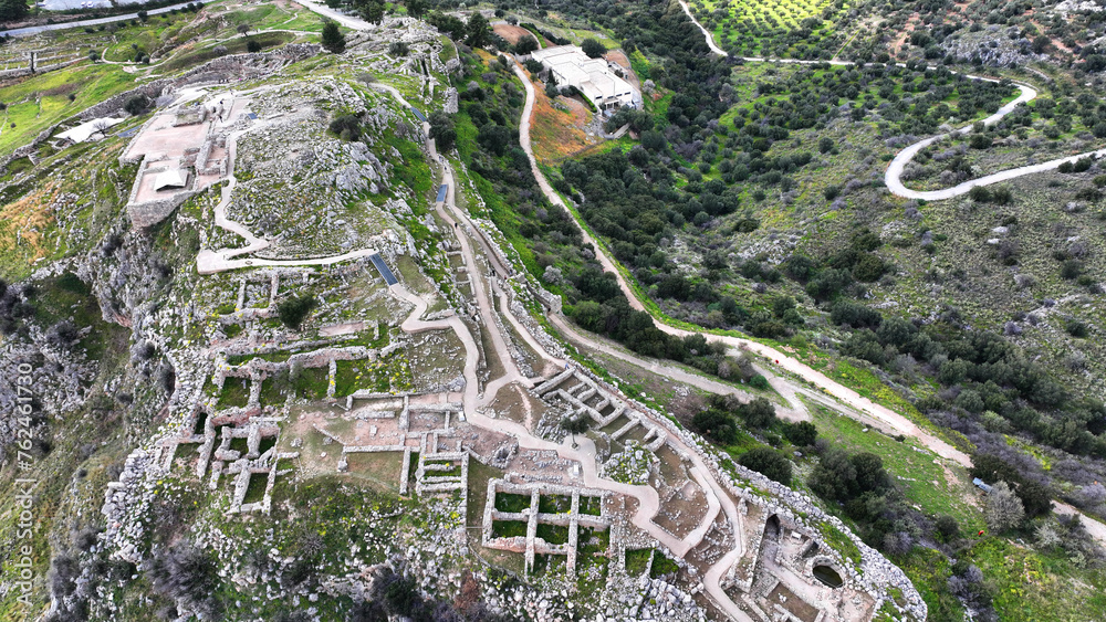 Aerial drone scenic photo of uphill iconic archaeological site of ...