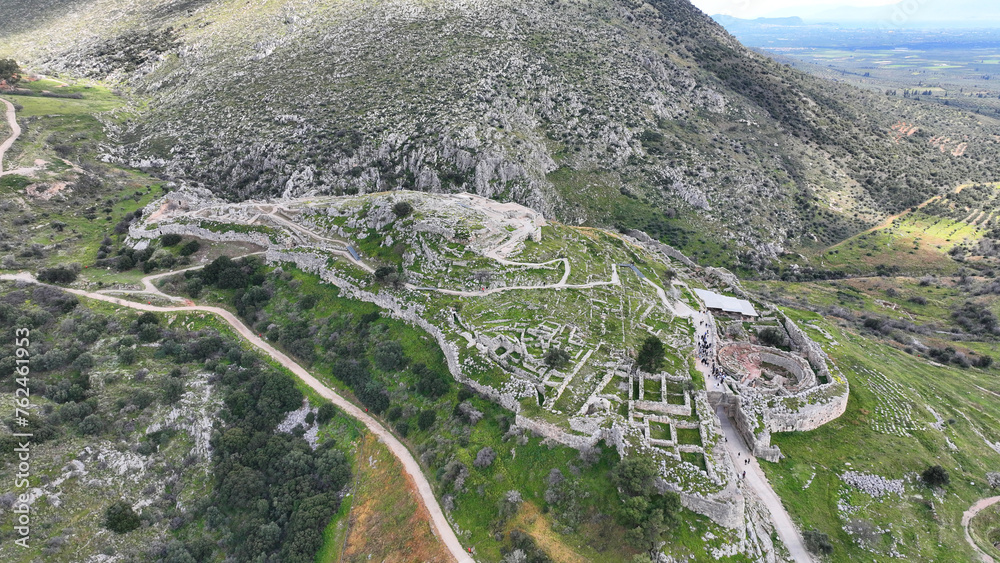 Aerial drone scenic photo of uphill iconic archaeological site of ...
