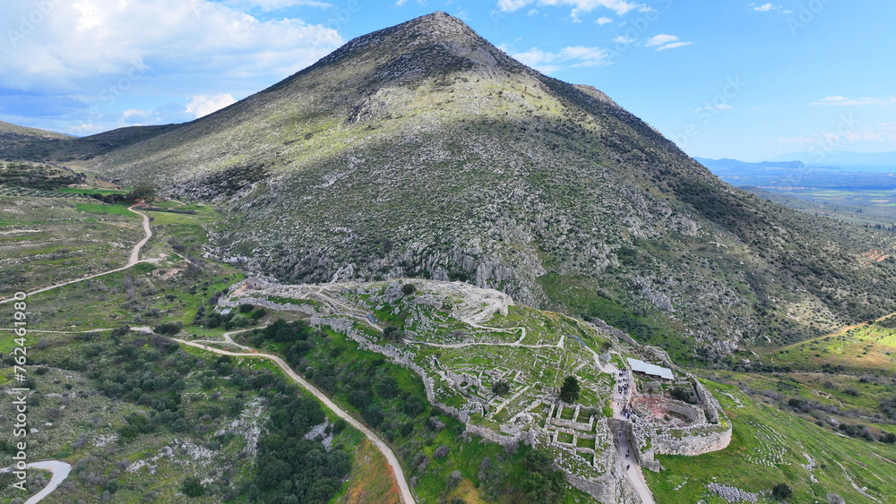 Aerial drone scenic photo of uphill iconic archaeological site of ...