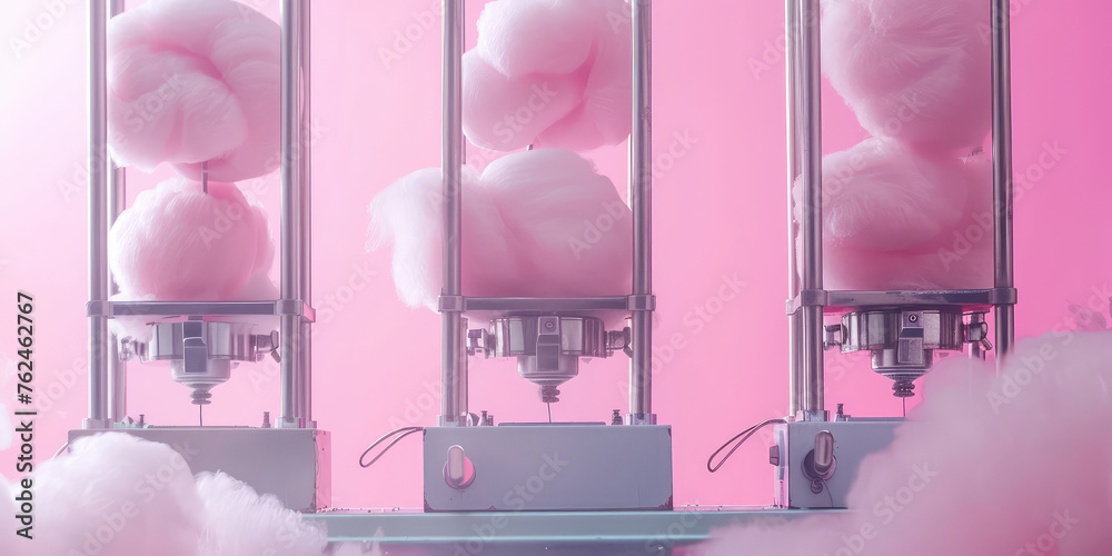 Cotton Sugar Candy Creation in Pink color. Close-up Sweet fluffy cotton ...