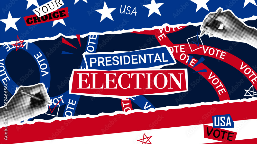 Promo collage for 2024 presidential election. Vector banner with USA ...