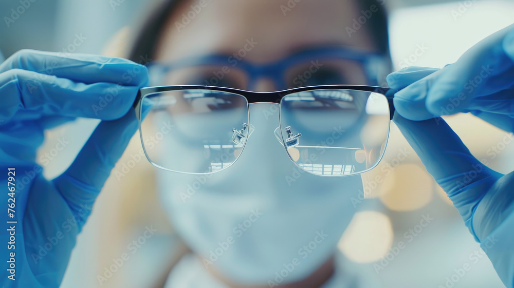 Doctor giving you new prescription glasses. Happy optometrist showing ...