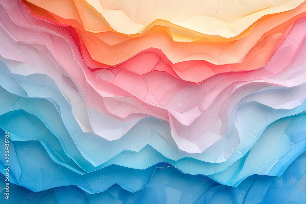 Abstract undulating paper waves in a gradient of pastel colors creating ...