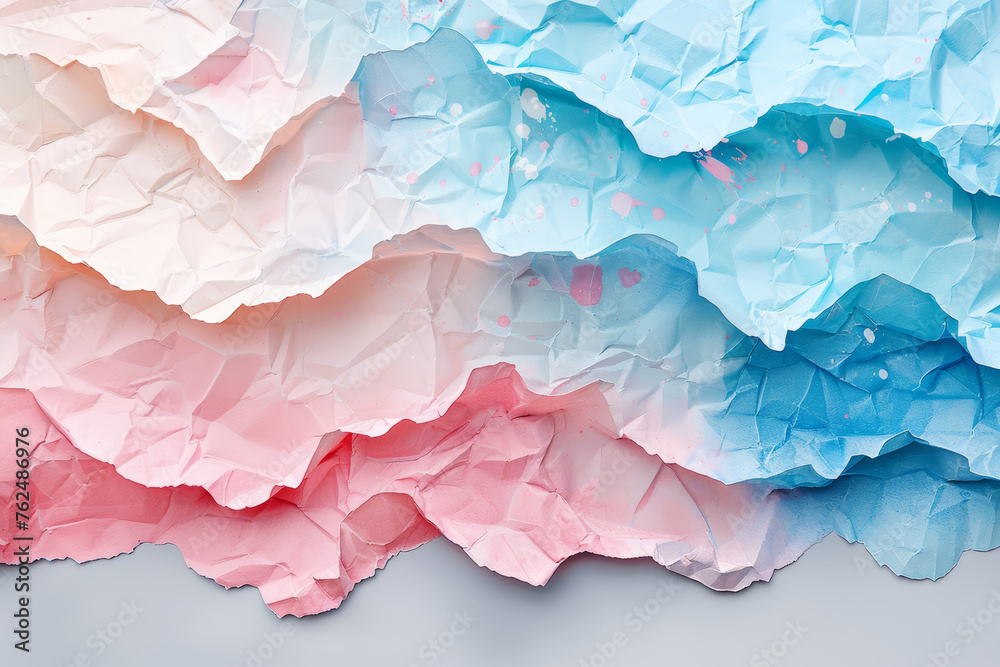 Abstract undulating paper waves in a gradient of pastel colors creating ...