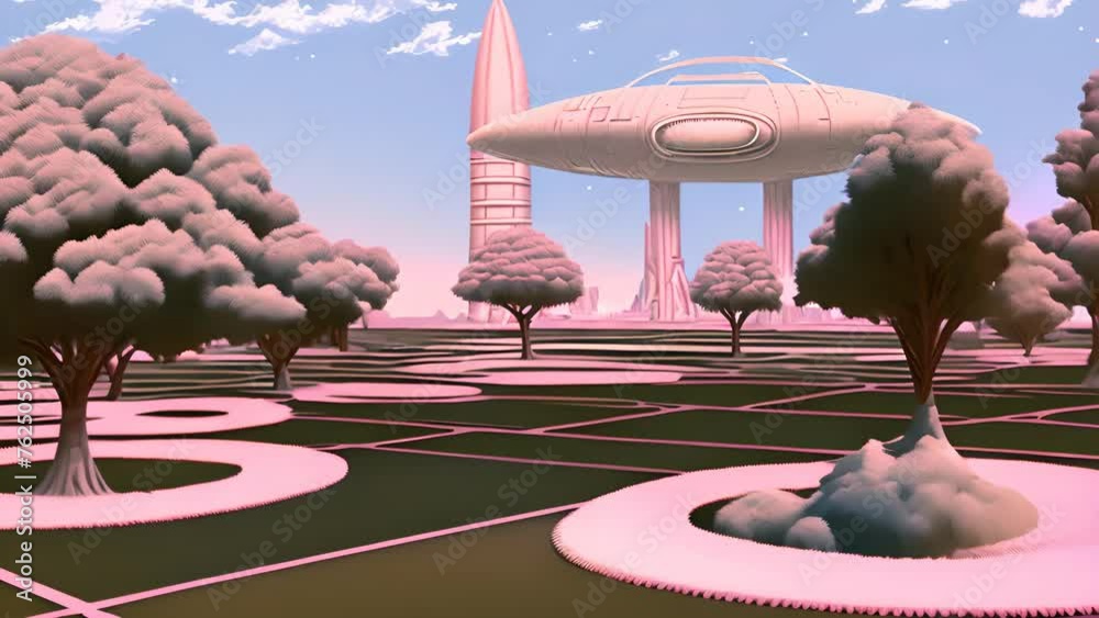 Retrofuturistic landscape in 80s sci-fi style. Retro science fiction ...