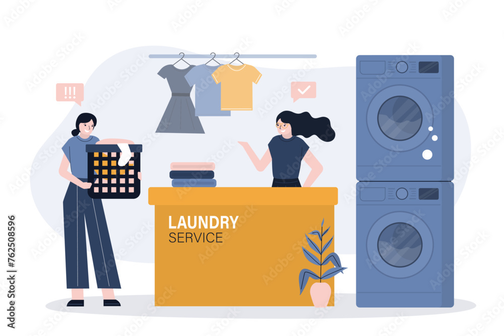 Staff at reception counter, female staff at dry-cleaning and laundry ...