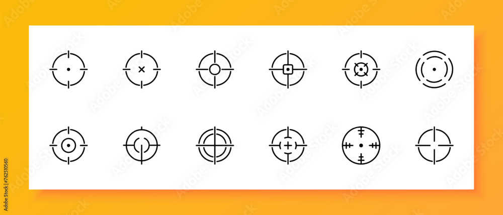 Sight icon set. Target, front sight, sniper, aim, optics, gun, shot ...