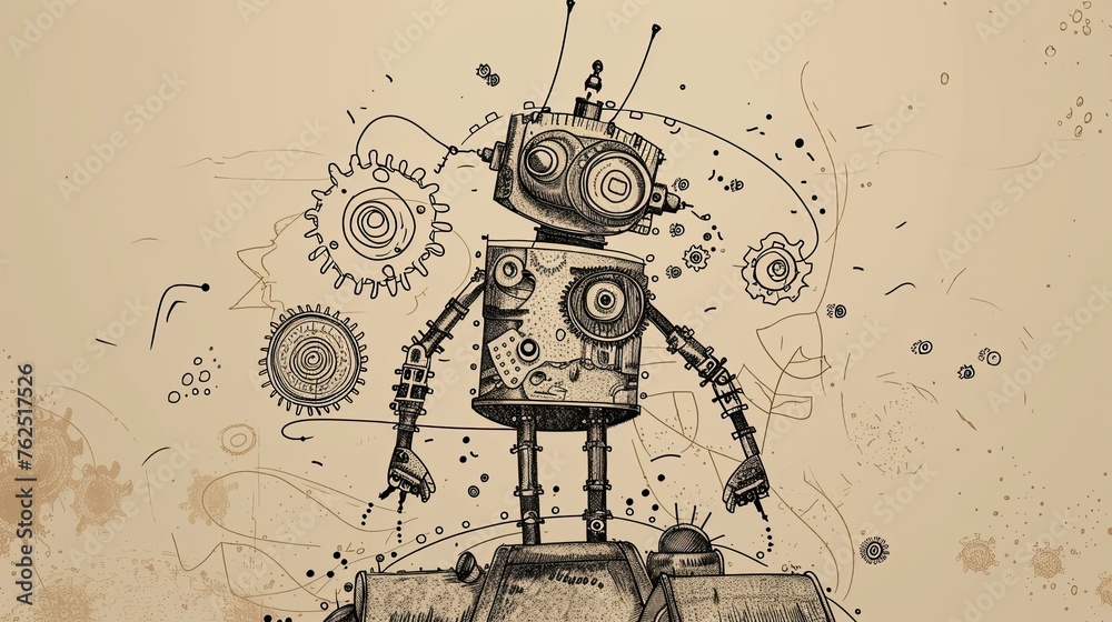 Abstract image of a robot on white, mechanical assistant, retro ...