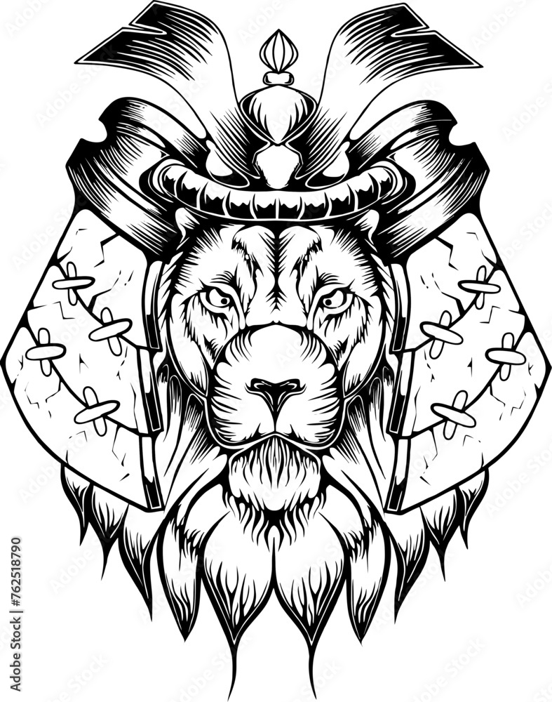 Samurai Lion head logo design template lion vector logo icon tattoo ...