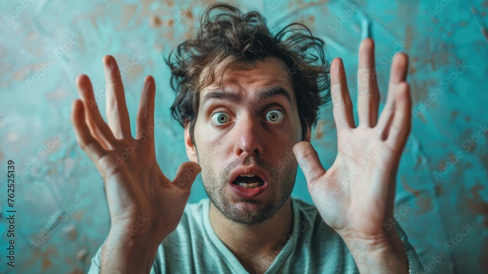 Man making a scared face expression - A humorous image of a man with ...