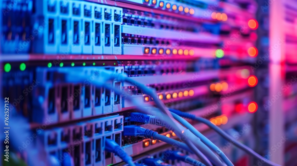 Network switch with multiple Ethernet UTP cables connected ...